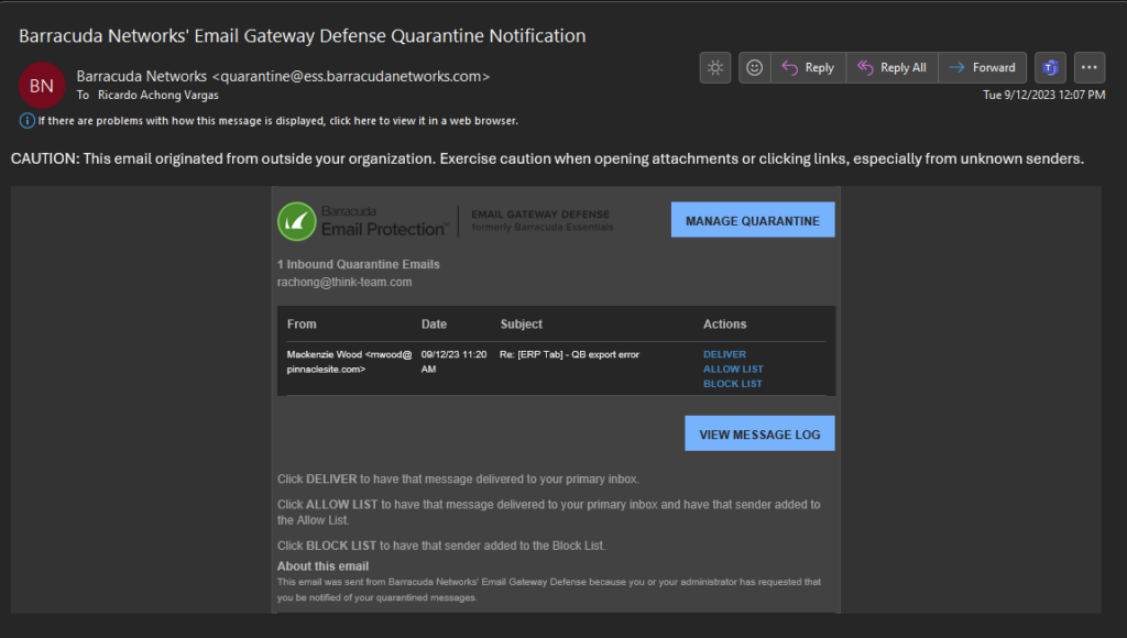Resources on how to use Barracuda Quarantine by Think Technologies Group based in Ocala